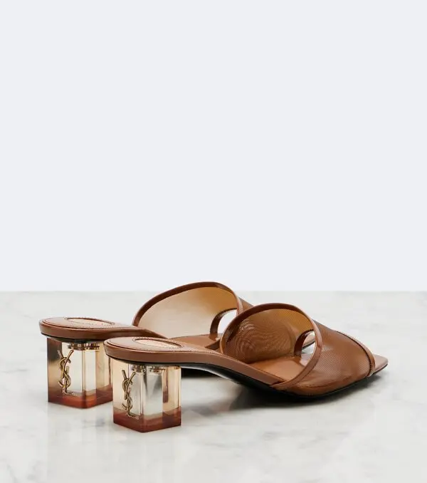 Saint Laurent Sip Patent Leather-trimmed Mesh Mules