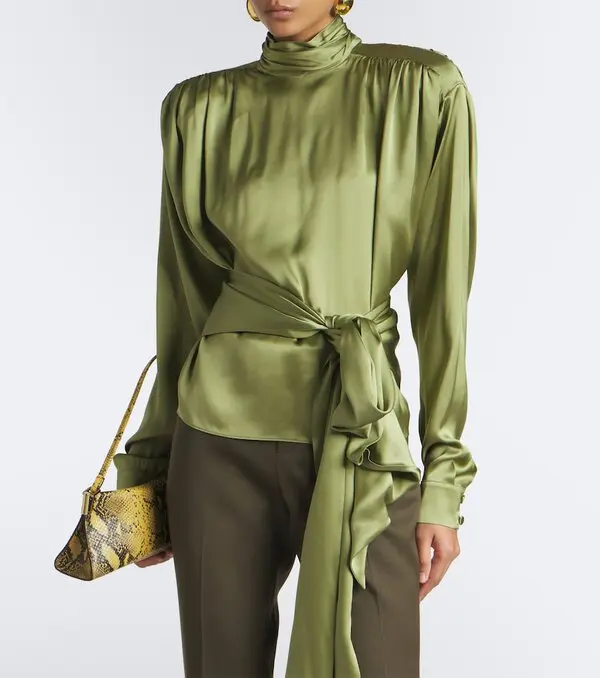 Balmain Belted Silk Satin Top