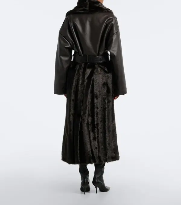 Magda Butrym Belted Leather-trimmed Coat