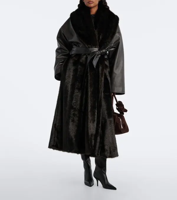 Magda Butrym Belted Leather-trimmed Coat