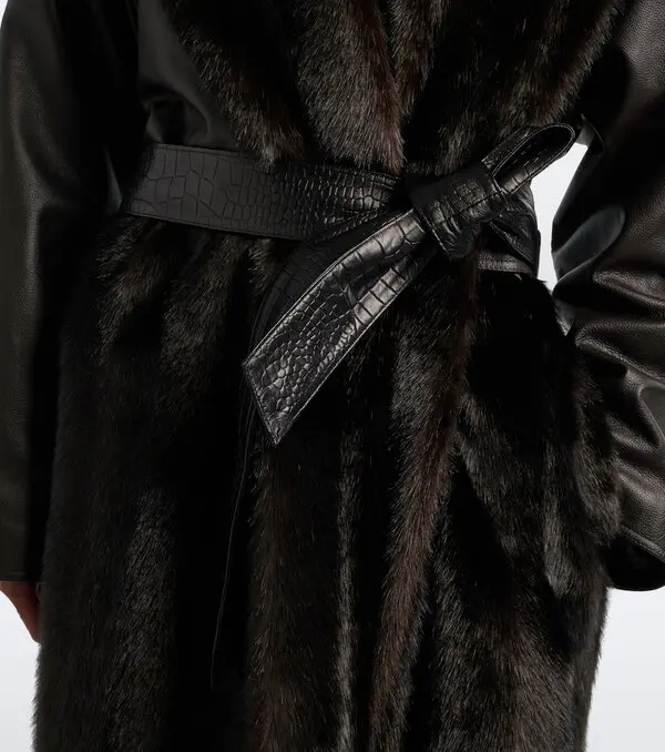 Magda Butrym Belted Leather-trimmed Coat