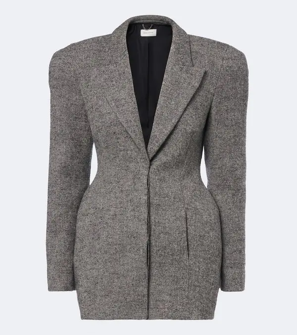 Magda Butrym Herringbone Wool-blend Blazer Dress - Grey