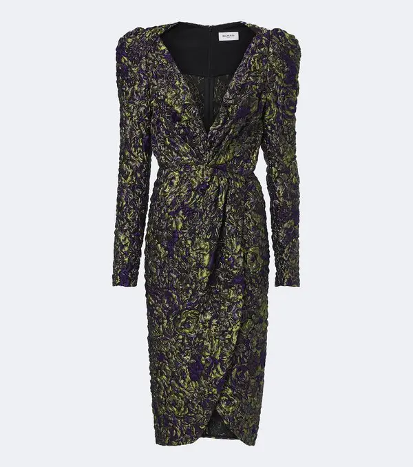 Balmain Jacquard Midi Dress - Green