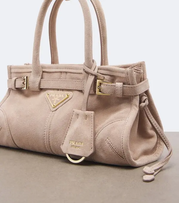 Prada Bonnie Mini Suede Top-handle Bag - Beige