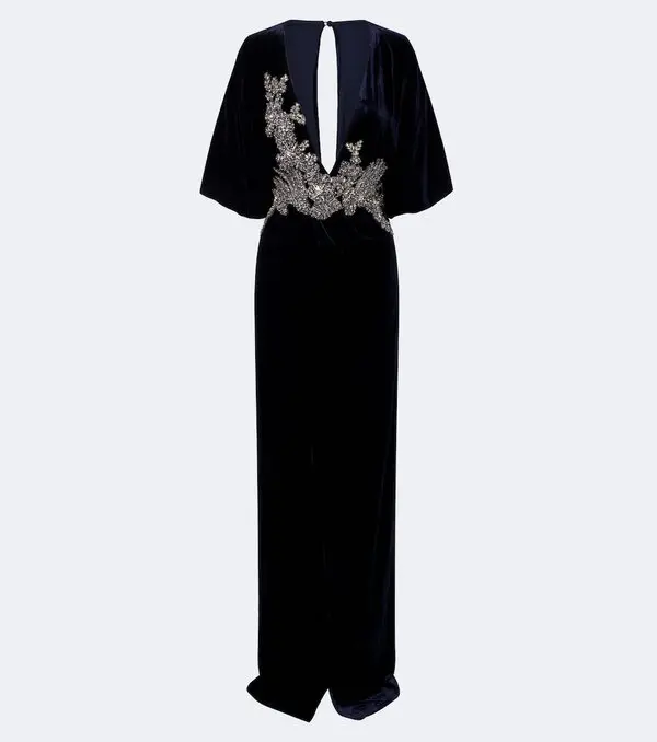 Costarellos Crystal-embellished Velvet Gown