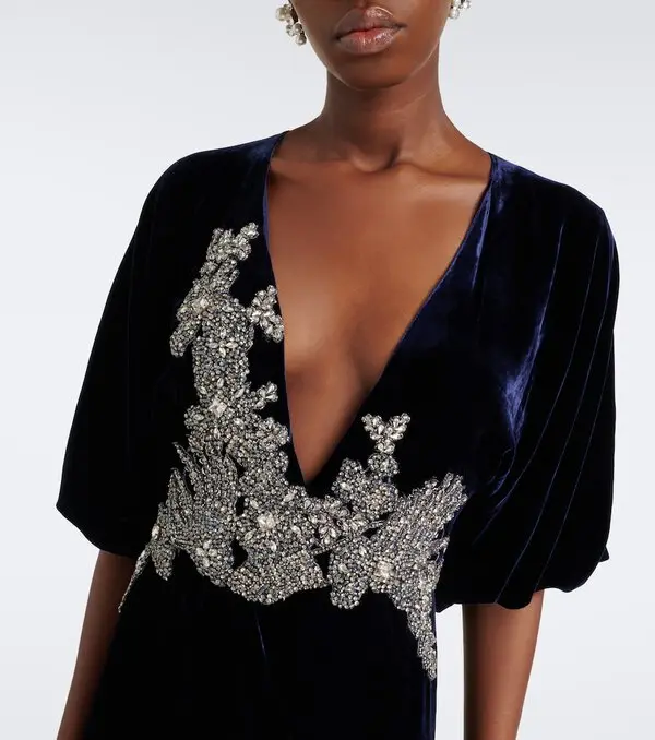 Costarellos Crystal-embellished Velvet Gown