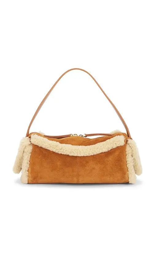 Balmain Small Pulse Suede & Shearling Crossbody Bag In Clair & Camel Fonc