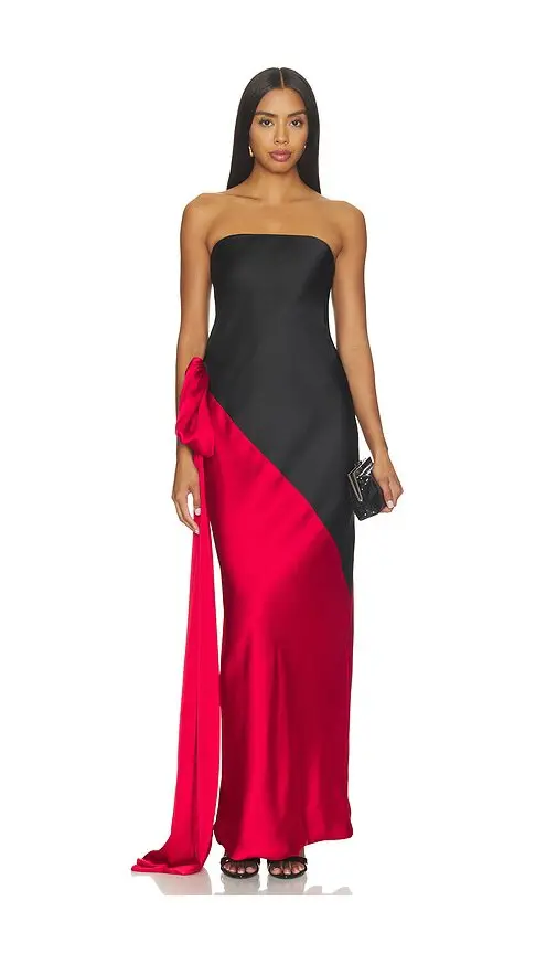 Norma Kamali Spliced Bias Strapless Gown With Bow In . Also