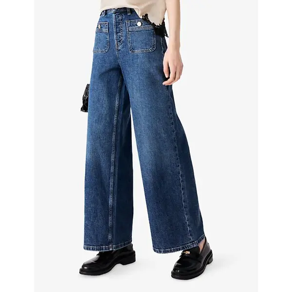 Maje Wide-leg Patch-pocket Stretch-denim Jeans