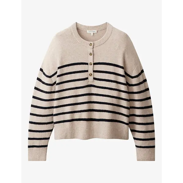 THE WHITE COMPANY Striped Button-placket Cotton-blend Jumper