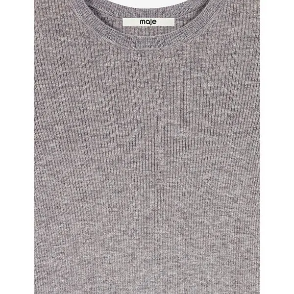 Maje Second-skin Round-neck Wool And Silk-blend Jumper - Grey
