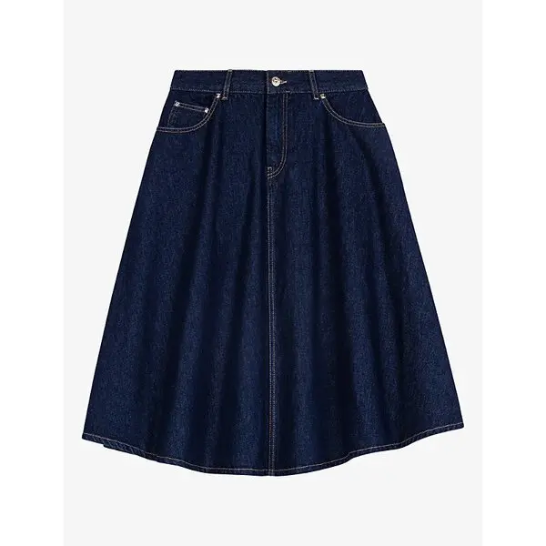 Maje Flared Denim Midi Skirt