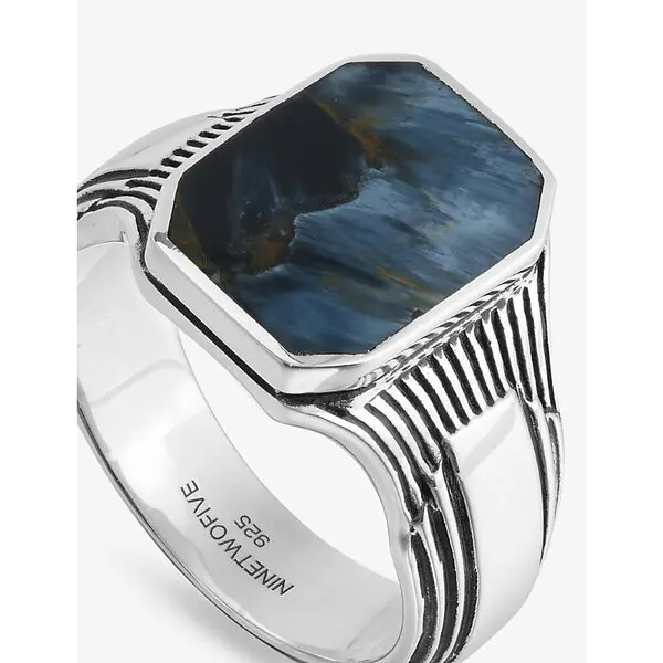 NINETWOFIVE Bariq Sterling- And Pietersite Signet Ring