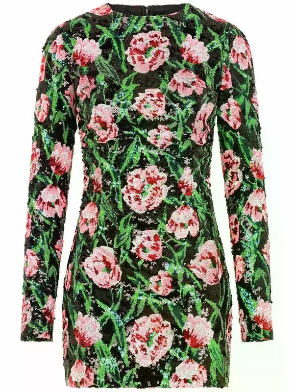 Dolce & Gabbana Sequin-embellished Floral-patterned Mini Dress - Black