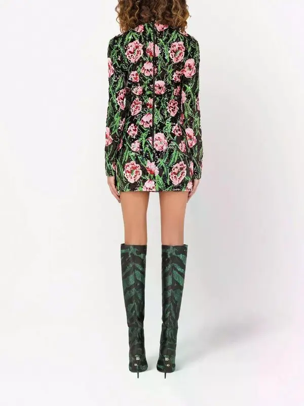 Dolce & Gabbana Sequin-embellished Floral-patterned Mini Dress