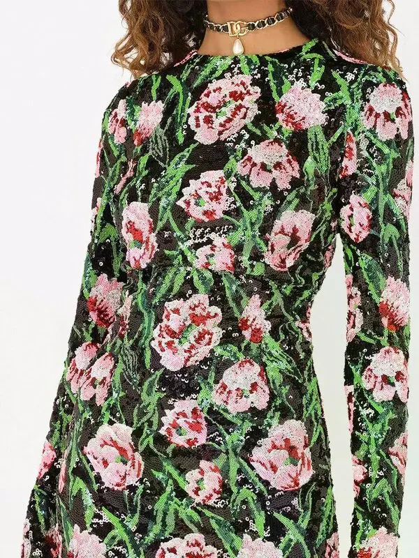 Dolce & Gabbana Sequin-embellished Floral-patterned Mini Dress