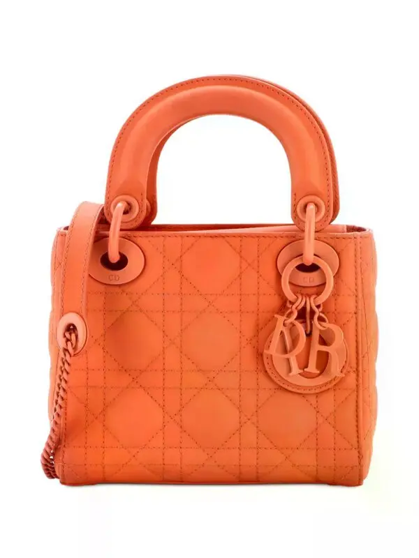 Dior Ultra Matte Lady Chain Bag Cannage Quilt Calfskin Mini Shoulder Bag - Orange