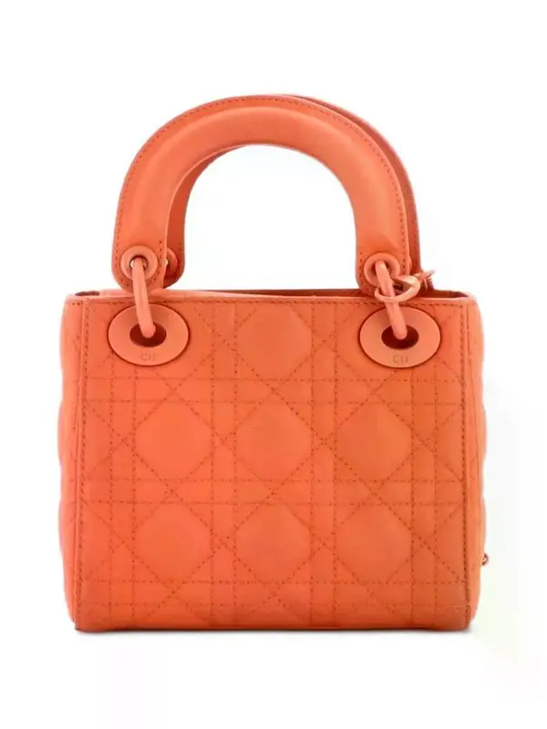 Dior Ultra Matte Lady Chain Bag Cannage Quilt Calfskin Mini Shoulder Bag - Orange