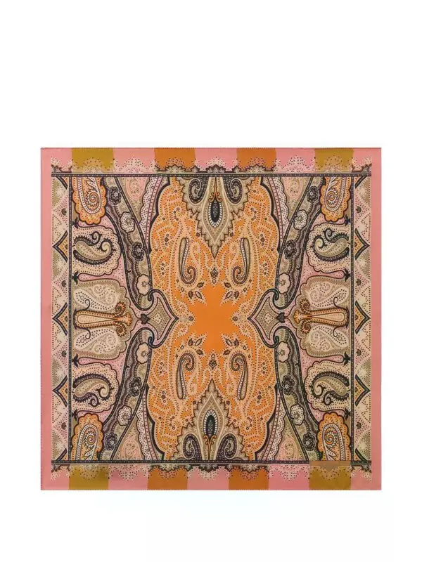 Etro Silk Pocket Square With Symmetric Paisley Motif Scarf - Pink