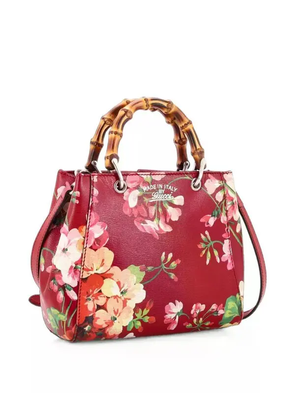 Gucci Bamboo Shopper Blooms Print Leather Mini Tote Bag