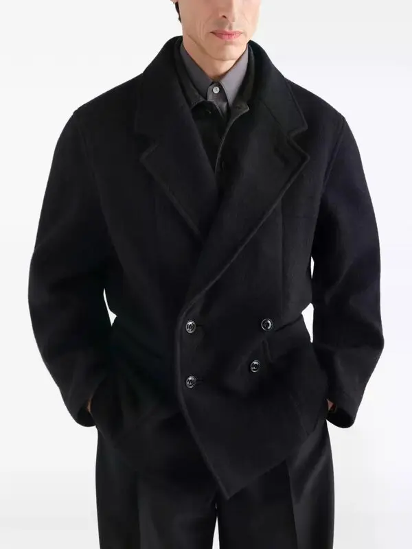 LEMAIRE Short Double-breasted Coat In Felted Wool And Alpaca Blend