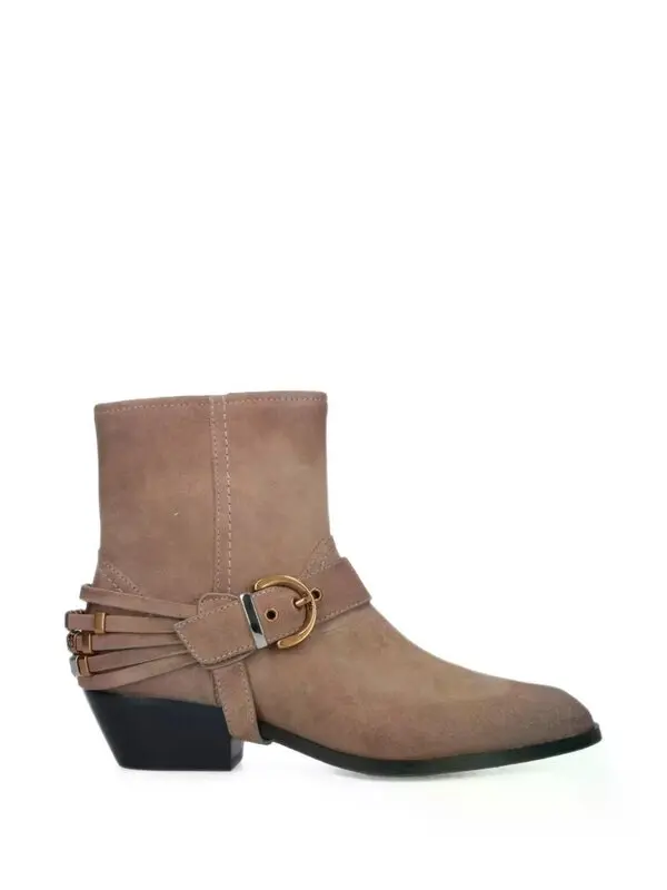 Pinko Buckled Suede Boots - Neutrals