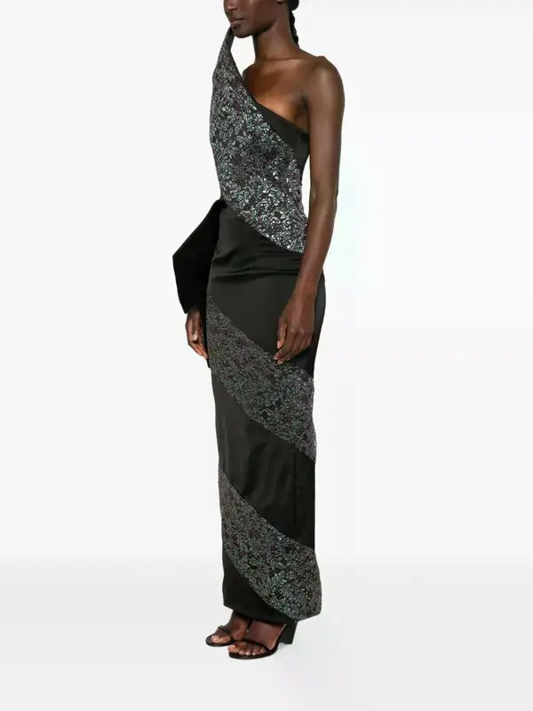 MITILIANE COUTURE One-shoulder Lace-panelled Maxi Dress