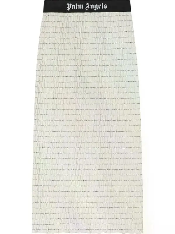 Palm Angels Logo-print Shirred Midi Skirt