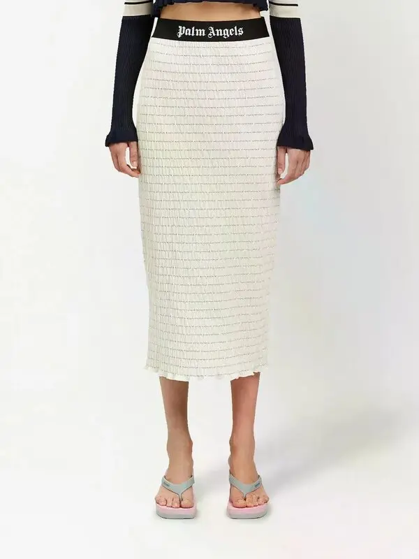 Palm Angels Logo-print Shirred Midi Skirt