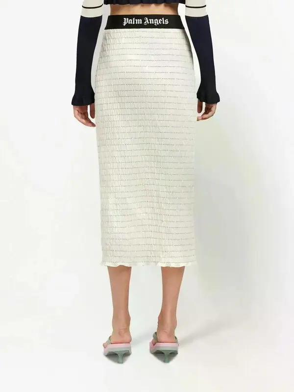 Palm Angels Logo-print Shirred Midi Skirt