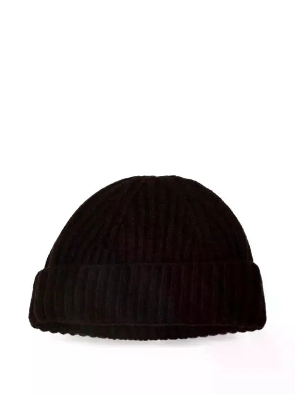 ARAGONA Ribbed-knit Beanie Hat - Brown