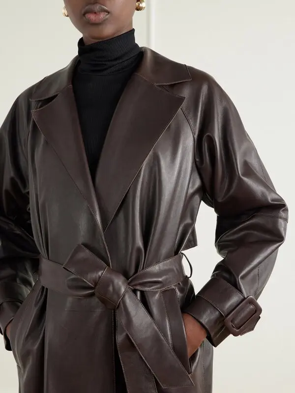 Nour Hammour Staley Belted Leather Coat