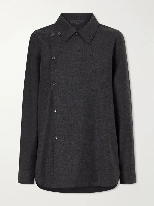 Tibi Overlap-detail Wool-blend Flannel Shirt