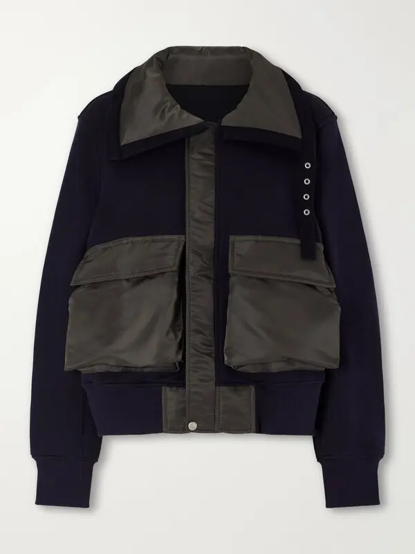 Sacai Sponge Sweat Shell-trimmed Cotton-blend And Wool Jacket