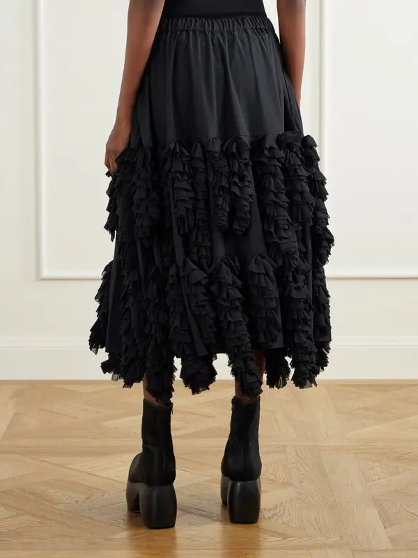 Comme Des Garçons Tiered Ruffled Georgette Midi Skirt
