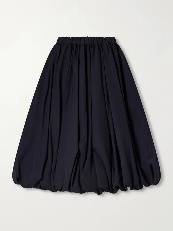Comme Des Garçons Gathered Wool-gabardine Midi Skirt - Blue