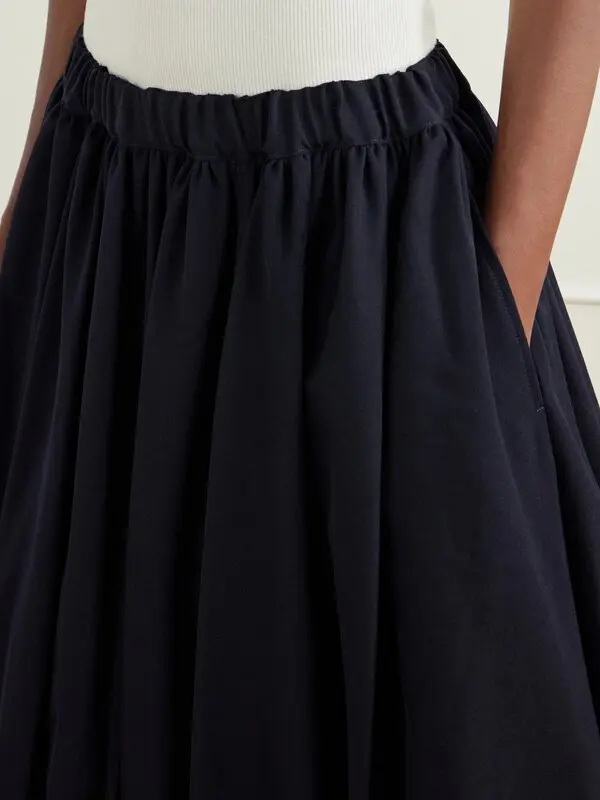 Comme Des Garçons Gathered Wool-gabardine Midi Skirt - Blue