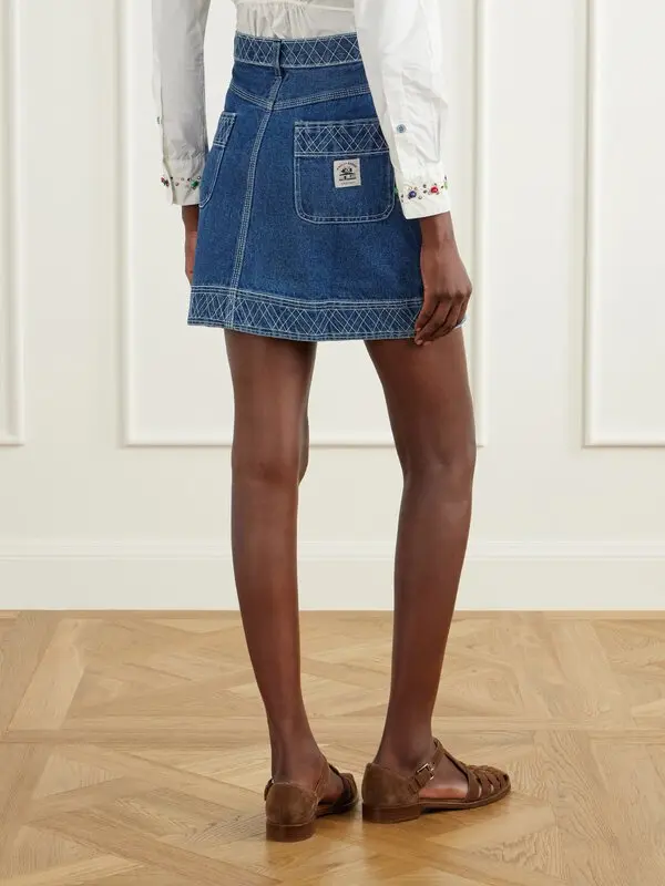 BODE Embroidered Cotton Mini Skirt