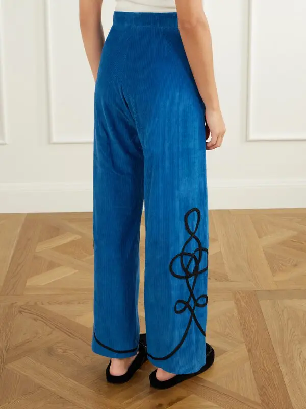 BODE Stagecoach Embroidered Cotton-corduroy Wide-leg Pants