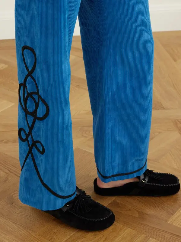 BODE Stagecoach Embroidered Cotton-corduroy Wide-leg Pants