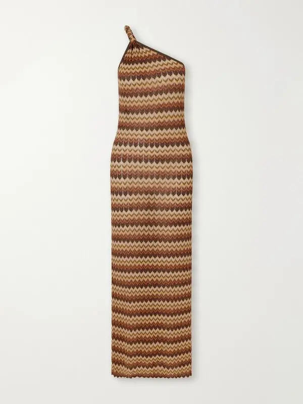 Faithfull The Brand Naia One-shoulder Striped Metallic Crochet-knit Maxi Dress - Multi