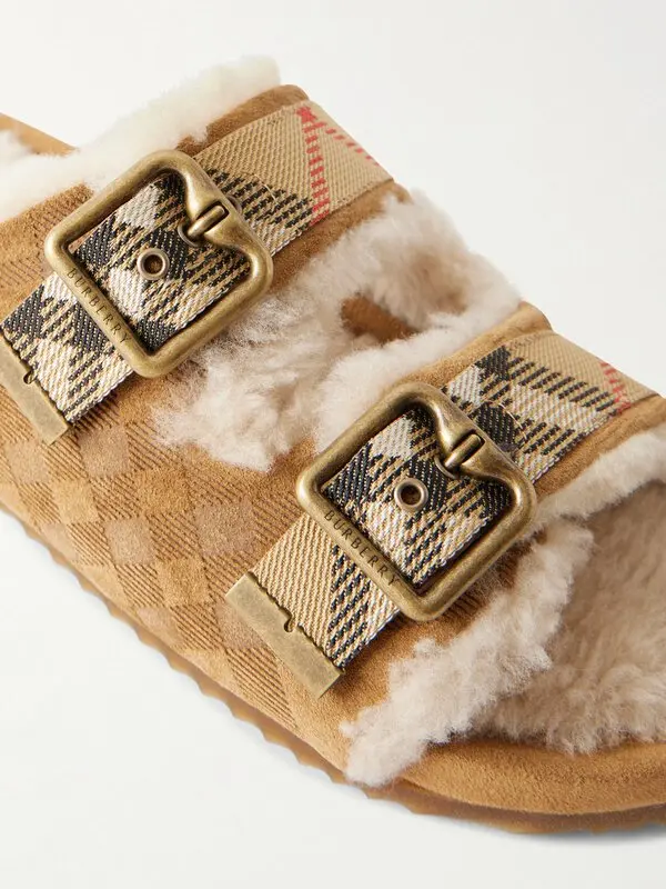 Burberry Shearling-trimmed Suede Sandals