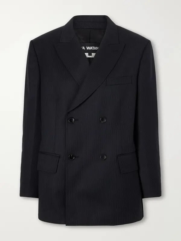Junya Watanabe Pinstriped Wool-blend Double-breasted Blazer - Black