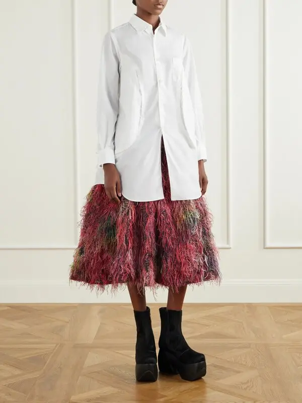 Comme Des Garçons Textured Fringed Midi Skirt