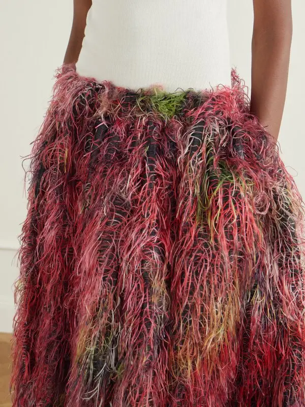 Comme Des Garçons Textured Fringed Midi Skirt