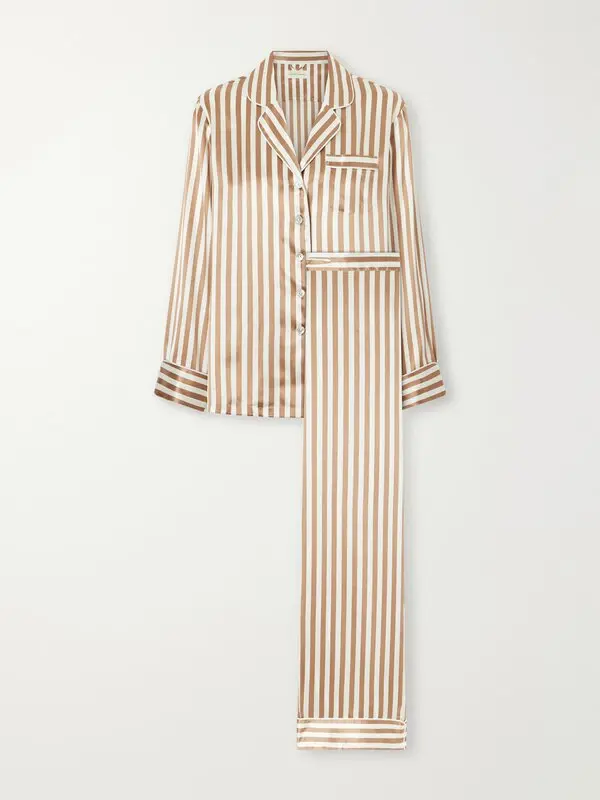 Olivia Von Halle Lila Striped Silk-satin Pajama - Brown
