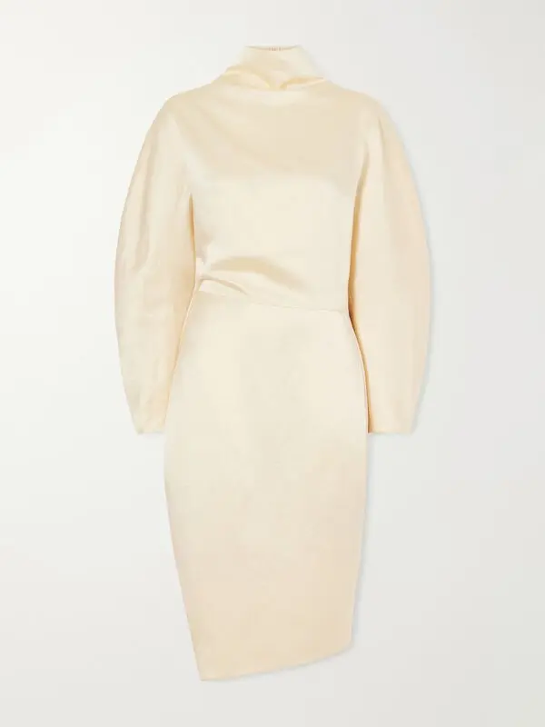 Khaite Harlin Draped Satin Ramie-blend Midi Dress