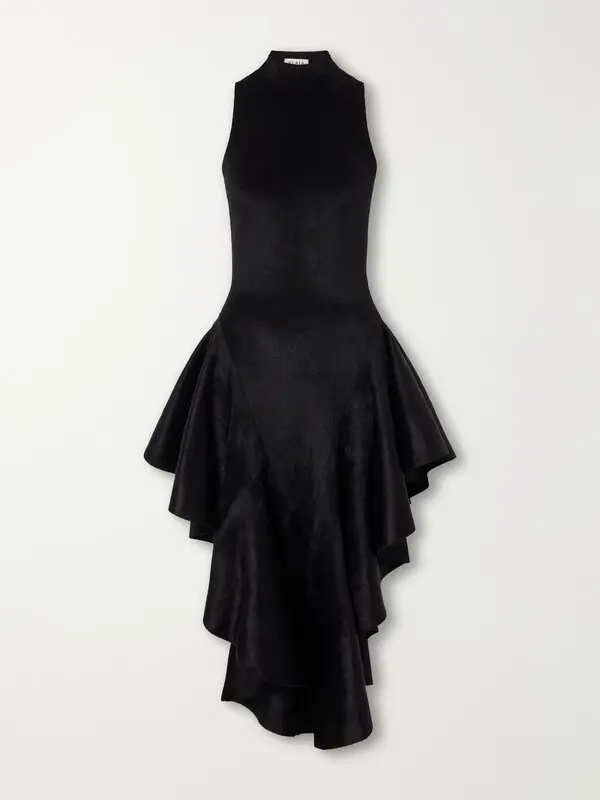 Alaïa Ruffled Velvet Turtleneck Midi Dress