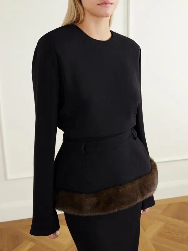 Stella McCartney Plush-trimmed Belted Crepe Midi Dress