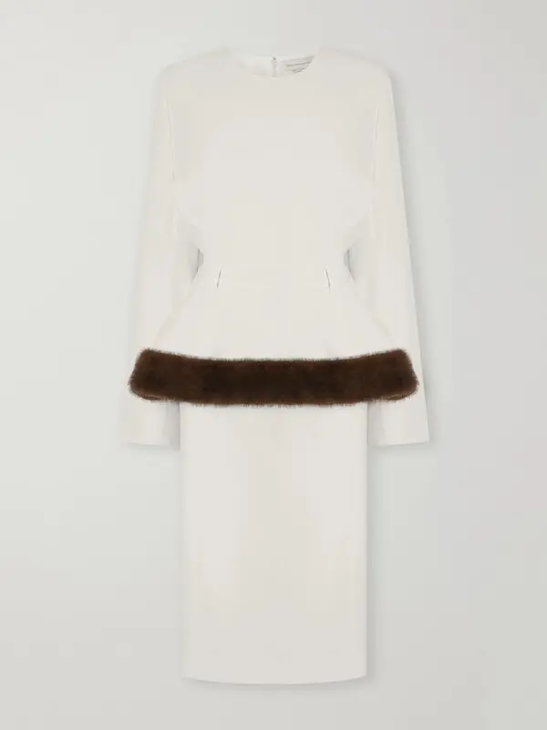 Stella McCartney Plush-trimmed Belted Crepe Midi Dress